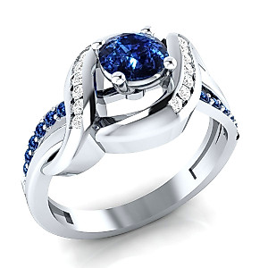 IdealJewel95 0.85 ct Round Blue & White Sapphire Sterling Silver Engagement Ring Sizable For Women Wedding/Valentines / Engagement_10