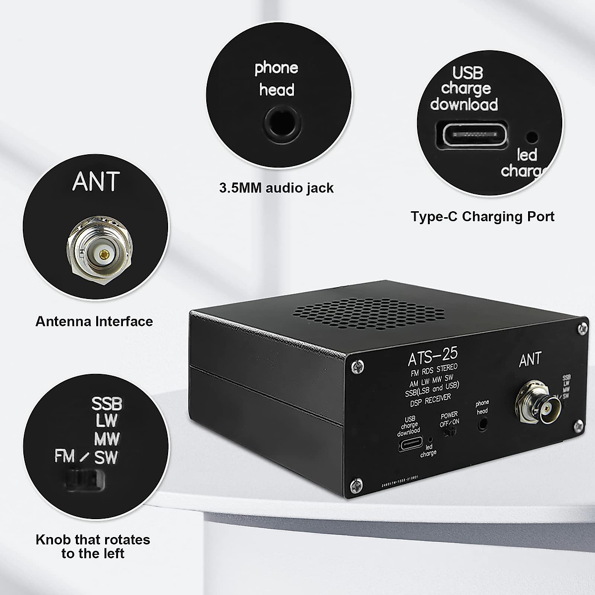 Si4732 ATS-25MAX Upgrade Version 5.2B Full Band Radio Receiver, FM LW MW & SW SSB DSP Receiver 2.4 Touch Screen Built in 4000mAh Battery