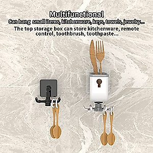 YODAR Kitchen Hanging Utensil Holder Hanger & 360 Degrees Rotating Folding Hooks for Hanging, Wall Mounted Self Adhesive Waterproof Utility Hook for Home Bathroom Office, 2 PCS Black & 2 PCS Grey