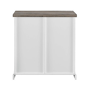 Walker Edison Willa Modern Farmhouse Sliding Single Slat Door Storage Console, 32 Inch, White and Grey Wash