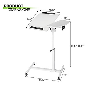 Magshion Height Adjustable Mobile Desk Laptop Stand White Rolling Cart Sofa Bed Side Table for Bed Couch Office