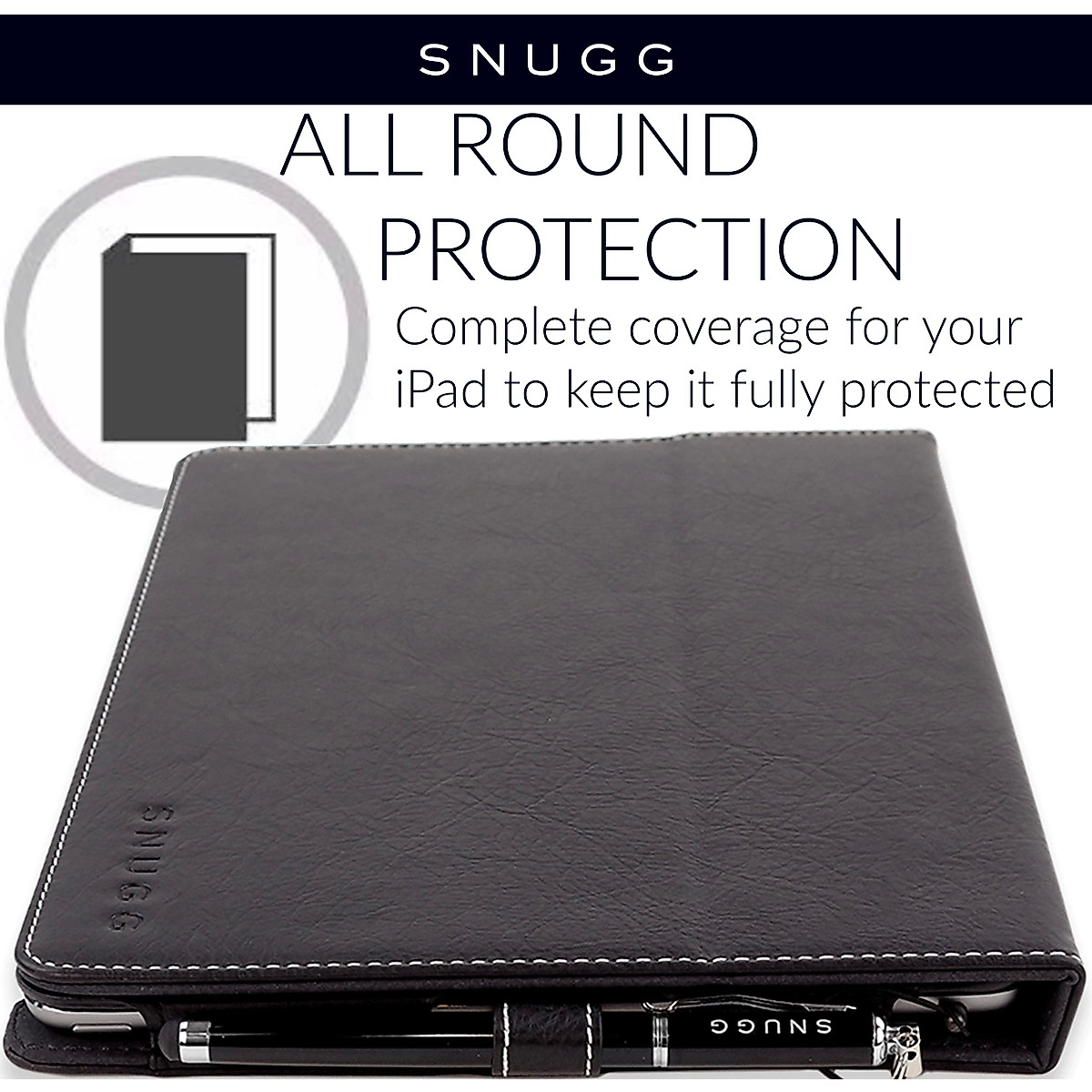 Snugg iPad 9.7 (2018/2017) & iPad Air Case, Black Leather Smart Case Cover Apple iPad Air and New iPad 2017 9.7" Protective Flip Stand Cover with Auto Wake/Sleep