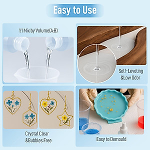 Clear Epoxy Resin Art Resin Kit 16 oz Crystal Jewelry Resin 2 Part Epoxy Resin Kit with Bonus Measuring Cups Sticks Spreader and Gloves