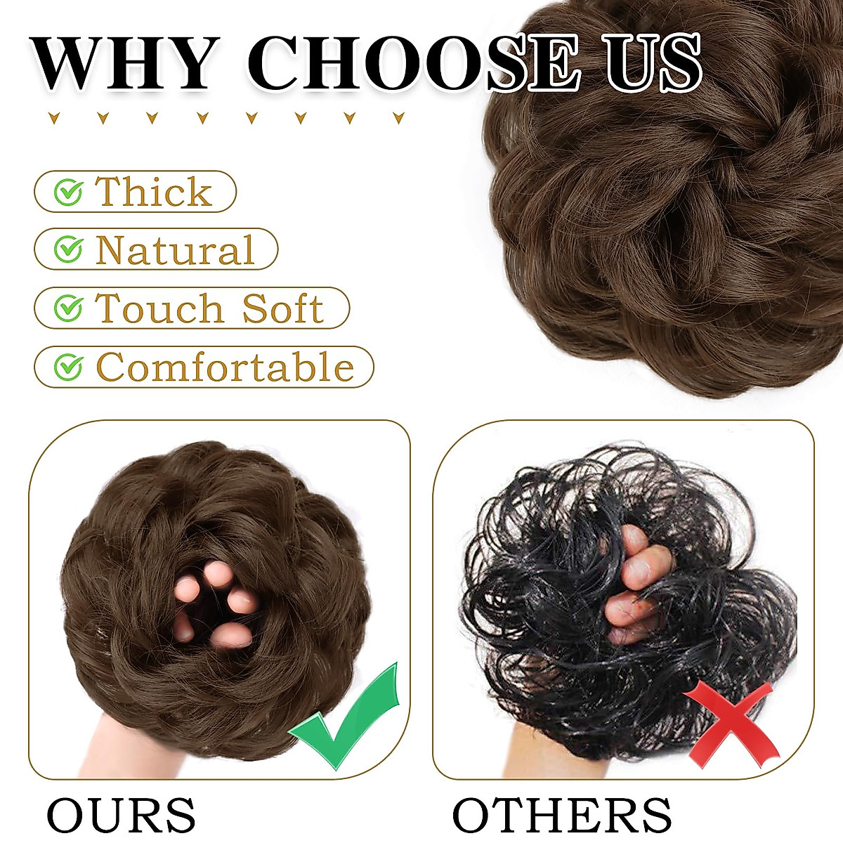 MORICA 1PCS Messy Hair Bun Hair Scrunchies Extension Curly Wavy Messy Bun Hair Synthetic Chignon Hairpieces for Women(1-8#(Medium chestnut Brown))