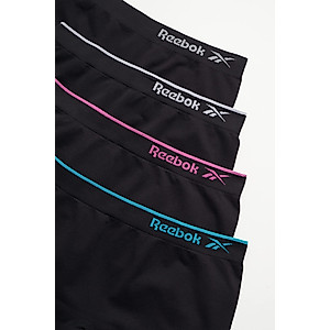 Reebok Girls' Boyshorts Underwear - 4 Pack Soft Seamless Long Leg Boy Shorts - Playground Shorts for Girls (6-16), Size 8-10, Black With Tipping Waistband