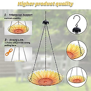 MUMTOP Hanging Bird Bath Outdoor Glass Bird Baths Sunflower Bird Feeder with Water Ripple Rim 11 Inch for Garden Yard Patio Decor