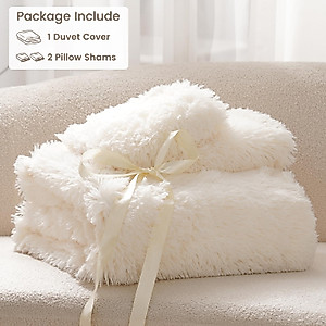 PHF Shaggy Fluffy Faux Fur Duvet Cover Set King Size,Luxury Warm Plush Comforter Cover for Winter Fall,3PCS Soft Lightweight Velvet Cozy Bedding Set with Furry Pillowcases,Aesthetic Room Decor,Cream