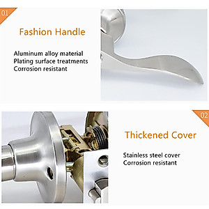 GOYUWEN Keyed Exterior Door Lever Lockset and Piglet Handle Anti-Collision, Door Knob with Lock, 6 Keys Satin Nickel(1 Pack Keyed Lever)