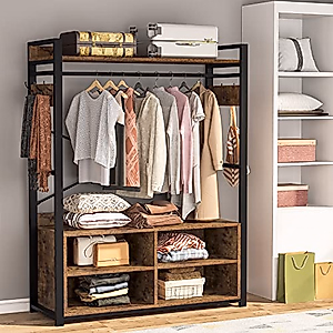 Tribesigns Free-standing Closet Clothing Rack, Metal Closet Organizer System with Shelves and Hooks, Heavy Duty Clothes Garment Rack Shelving for Bedroom , Laundry, Mushroom, Walk-in Closet (RUSTIC)