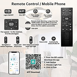 LCYFBE 20" Modern Ceiling Fan with Light, Dimmable LED 6 Speeds Reversible Blades Timing with Remote Control, Semi Flush Mount Low Profile ceiling fan with light for home bedroom, Black