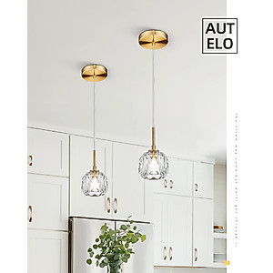 AUTELO Gold Pendant Light Fixtures - Crystal Modern Pendant Lights in Brushed Gold Metal Finish, Pendant Lights Kitchen Island for Dining Room, Bedroom, Hallway, H3878 BG
