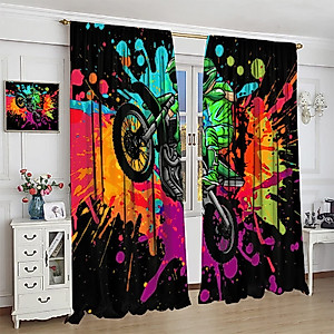 Motorcycle Curtains,Boys Bedroom Youth Children Watercolor Extreme Sports Motocross Printed Window Curtains 52x84in