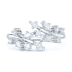 PRSTANI Sterling Silver Spilt Tree Branch Prong-Set Simulated Marquise Diamond Ring Wedding Band (7.5)