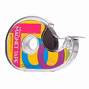 Adhesive Magnet Tape (1 roll - .75 inch wide x 25 feet long) in dispenser, extra thin, black/dark gray