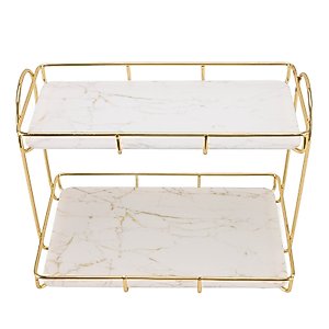 Hilitand 2 Tier Cosmetic Organizer Large Capacity Bathroom Countertop Rack Waterproof Gold Metal Storage Shelf Rack for Bathroom Kitchen Bedroom