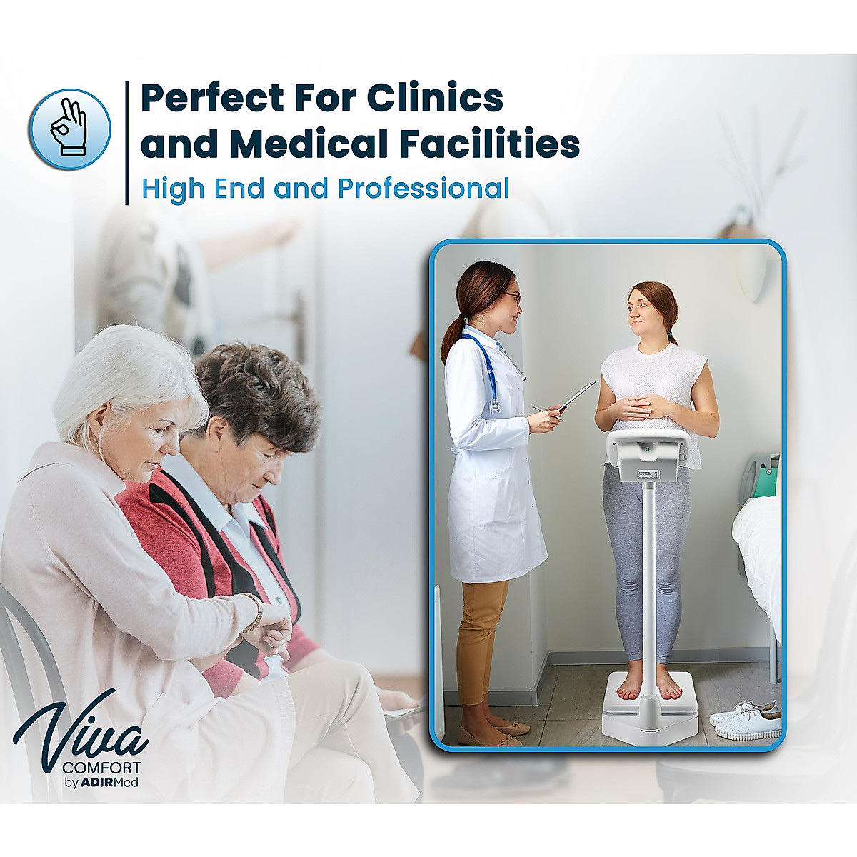 AdirMed Digital Physician Scale with Mechanical Height Rod - Eye-Level Measuring Station for Body Weight, Height & BMI - Ideal for Gyms, Medical Facilities & Rehabilitation Centers