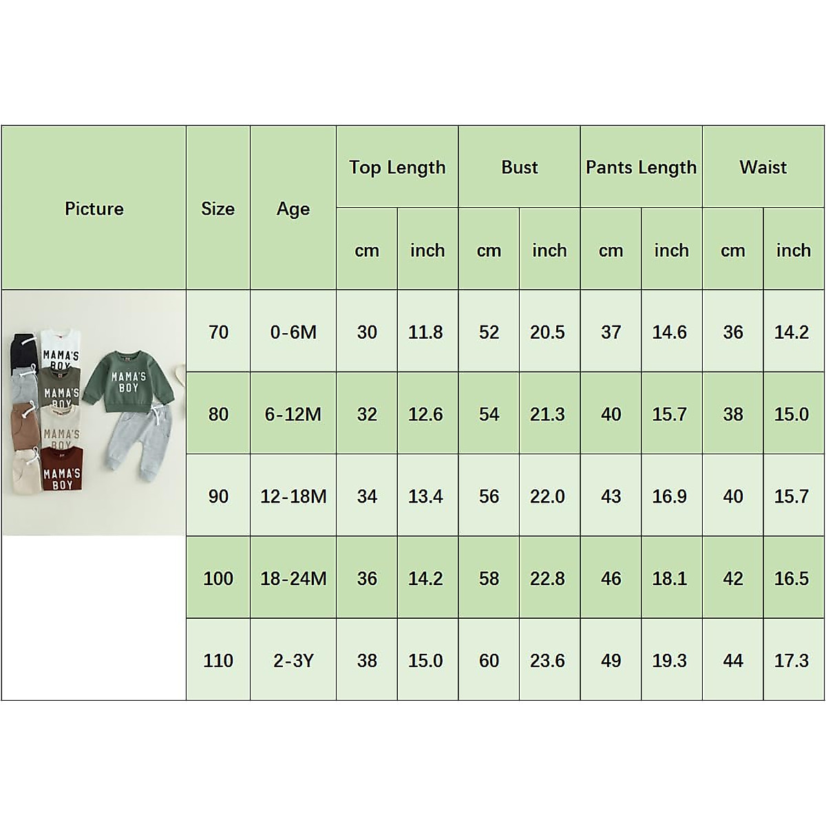 JLKGICF Fall Winter Baby Boys Clothes Long Sleeve MAMA'S BOY Print Sweatshirt+Elastic Sweatpants Toddler Infant Outfit Set (Dark Green Gray4, 0-6 Months)