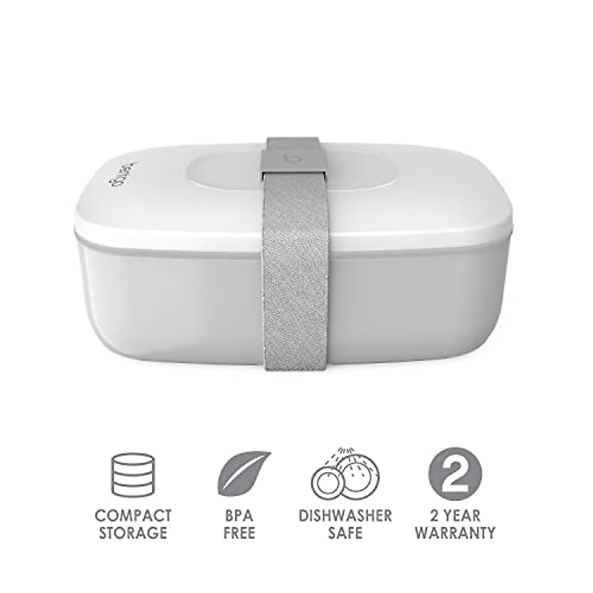 Bentgo Classic - All-in-One Stackable Bento Lunch Box Container - Modern Bento-Style Design Includes 2 Stackable Containers, Built-in Plastic Utensil Set, and Nylon Sealing Strap (Gray)