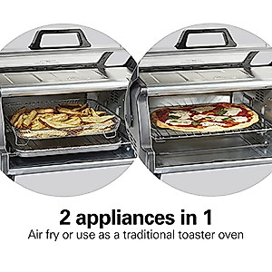 Hamilton Beach Toaster Oven Air Fryer Combo with Large Capacity, Fits 6 Slices or 12” Pizza, 4 Cooking Functions for Convection, Bake, Broil, Roll-Top Door, Easy Reach Sure-Crisp, Stainless Steel