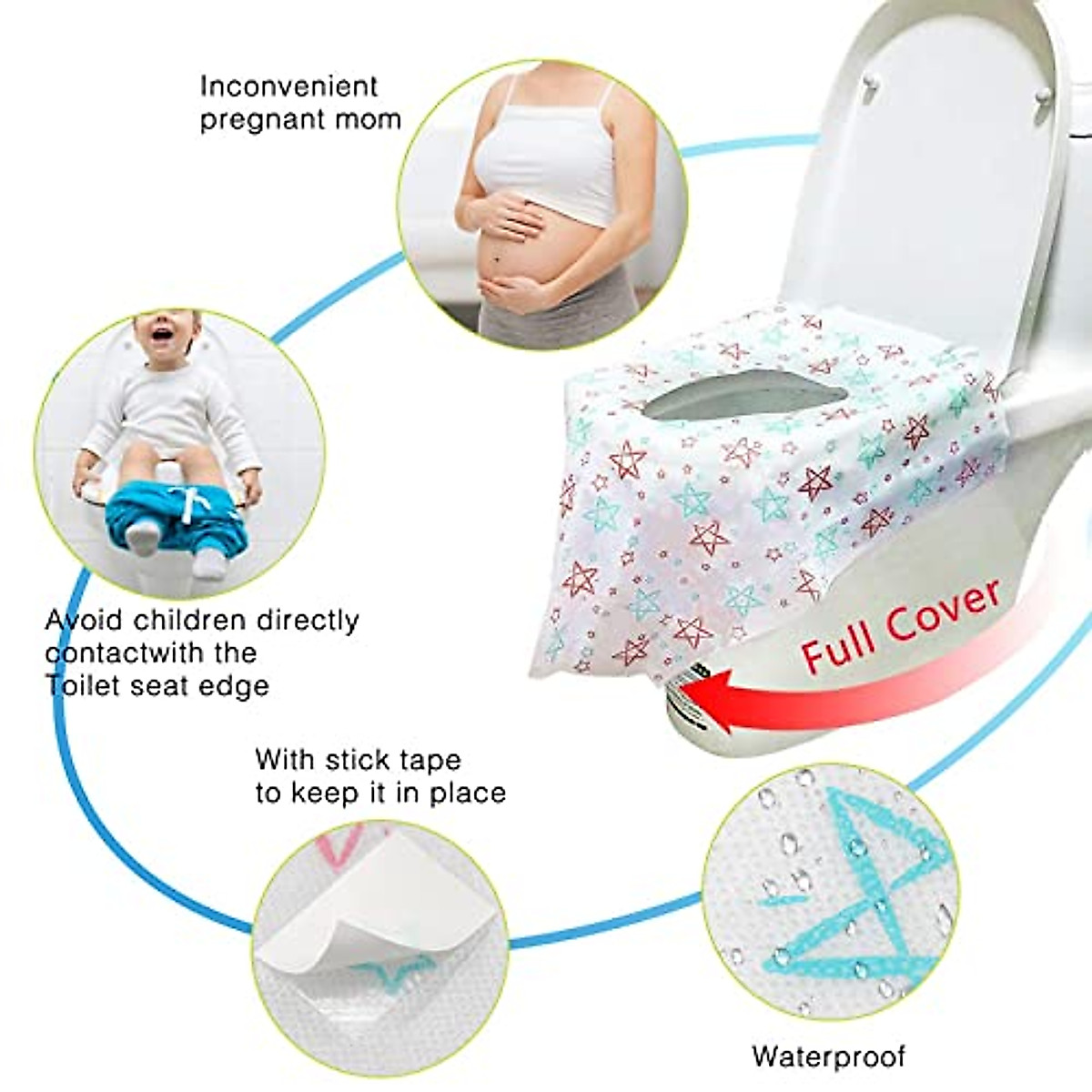 Homgaty 20 Pack Toilet Seat Covers Disposable, Extra Large XL Portable Potty Seat Covers for Kids and Toddler Potty Training or Home Travel Public Toilet Use(with Stick Tape,Individually Wrapped)