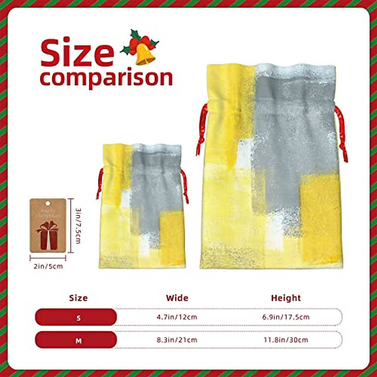 Grey And Yellow Abstract Art Paintingchristmas Drawstring Gift Bag, Linen Drawstring Gift Bag, Reusable Drawstring Gift Bag, Used For Christmas, Birthday, Wedding Supplies