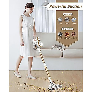 Micol Cordless Vacuum Cleaner, Lightweight Stick Vacuum with 2 Modes Powerful Suction, Max 38mins Runtime, 6 in 1 Household Vacuum Cleaner for Hard Floor