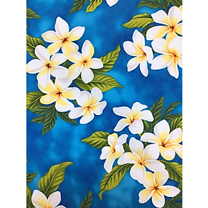 Turquoise Plumerias Hawaiian Print Fabric Sold by The Yard