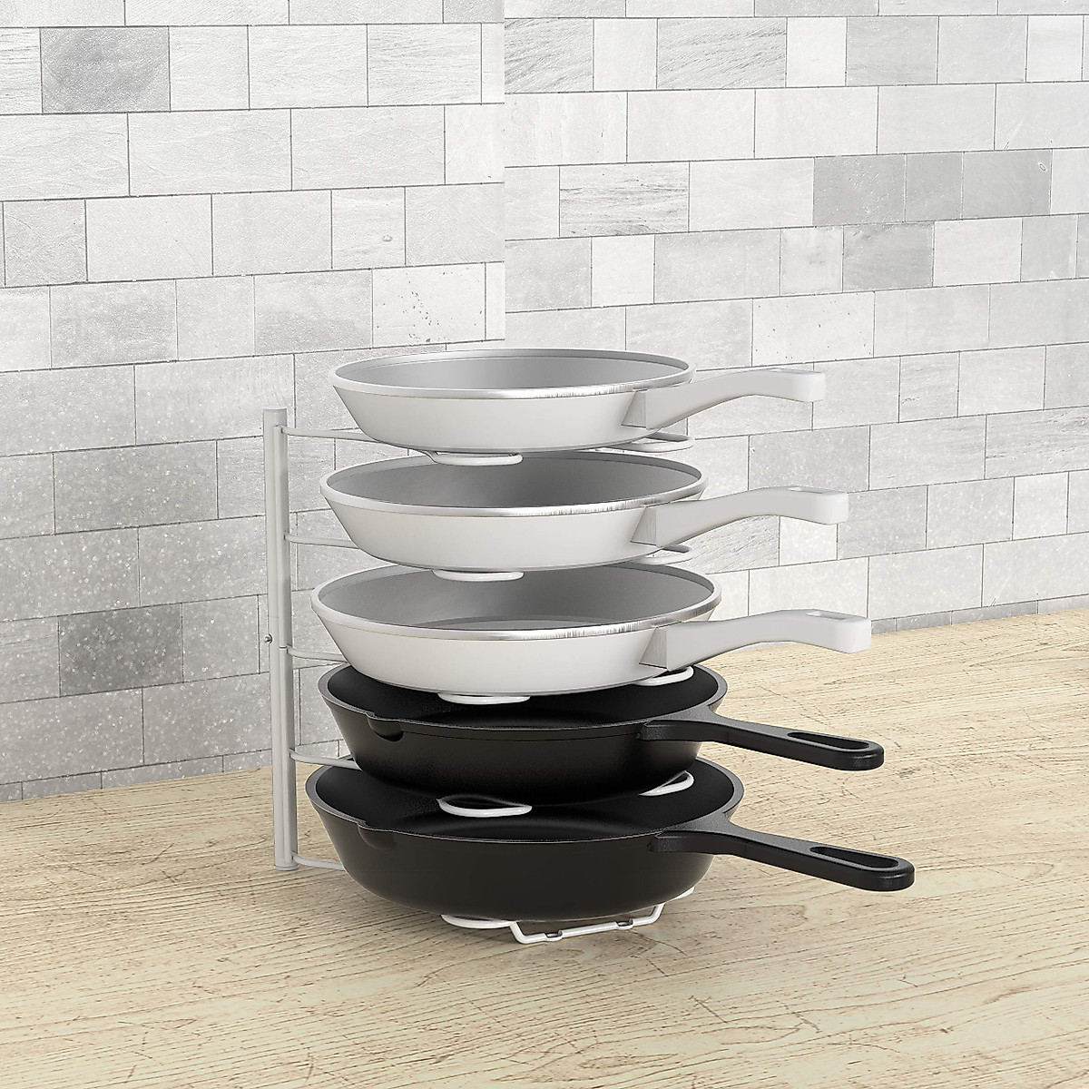 Deco Brothers Pan Organizer Rack for Kitchen Cabinet and Counter, White