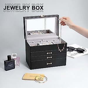 V-LAFUY Jewelry Organizer Box with Mirror, Large Jewelry Organizers and Storage, Jewelry Organizer for Rings Earrings Necklaces Glasses Bracelets Watches, Black Mirror