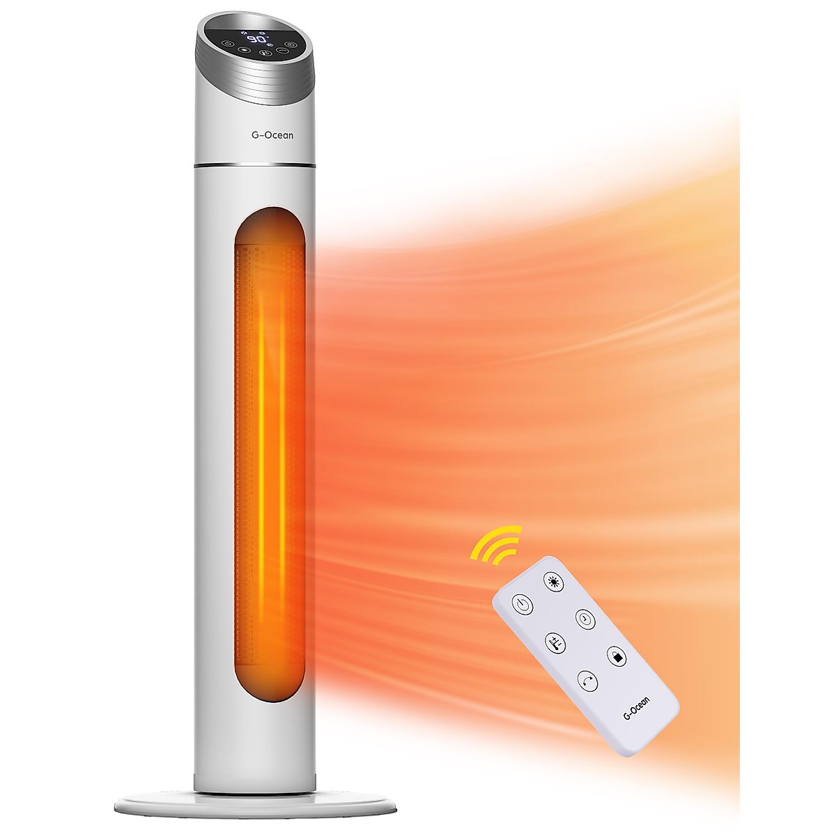 Space Heater for Large Room, 34" Tower Heater with Remote, 1500W Space Heater with 12H Timer, 70° Oscillating, Adjustable Thermostat, Overheating & Tip-over Protection for Garage, Home Indoor Use