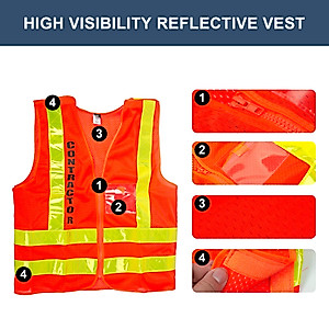 KITCHDAY NYCTA Contractor High Visibility Reflective Safety Vest with Zipper and Pocket Orange (Large)