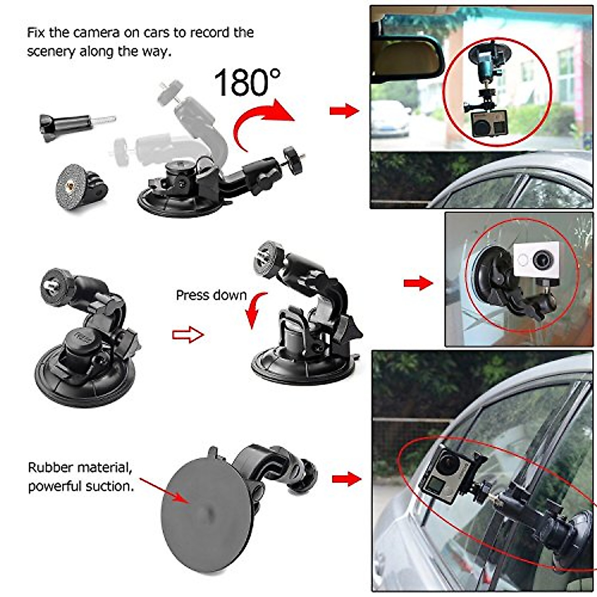 ASOCEA Action Camera Suction Cup Mount Windshield Camera Holder Tripod Adapter with Screw Compatible with Gopro Hero 11 10 9 8 7 6/AKASO EK7000/Brave 4/Dragon Touch/DJI OSMO Action/Insta360 X3 x2