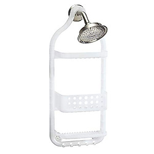iDesign Circlz Plastic Hanging Shower Caddy, Extra Space for Shampoo, Conditioner, and Soap with Hooks for Razors, Towels, Loofahs, and More, 5" x 10.6" x 26", Frost White