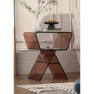 Smitten.Life Acrylic Table,Nightstand Side Modern Design Clear Home Decor Display End Table for Living Room Bedroom Home (Yellow Tea)