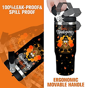 aquoechd 30 oz Fall Tumbler with Lid and Straw, Autumn Leaf and Turkey Flip Straw Tumbler Insulated Coffee Travel Mugs Cup Water Bottle Fall Thanksgiving Gifts for Women Girls