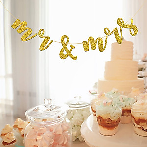 Mr & Mrs Banner for Bridal Shower, Engaged, We Still Do, Groom Bride Wedding Party Decorations (Gold Glitter)