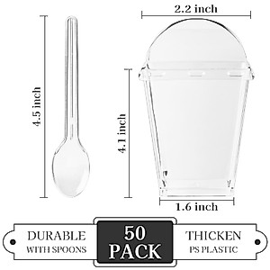TOFLEN 50 Pack 5 oz Mini Dessert Cups with Lids and Spoons, Square Clear Plastic Dessert Shooters Party Serving Tumbler Cups for Parfait Appetizers & Dessert Shot Glasses (Dome)