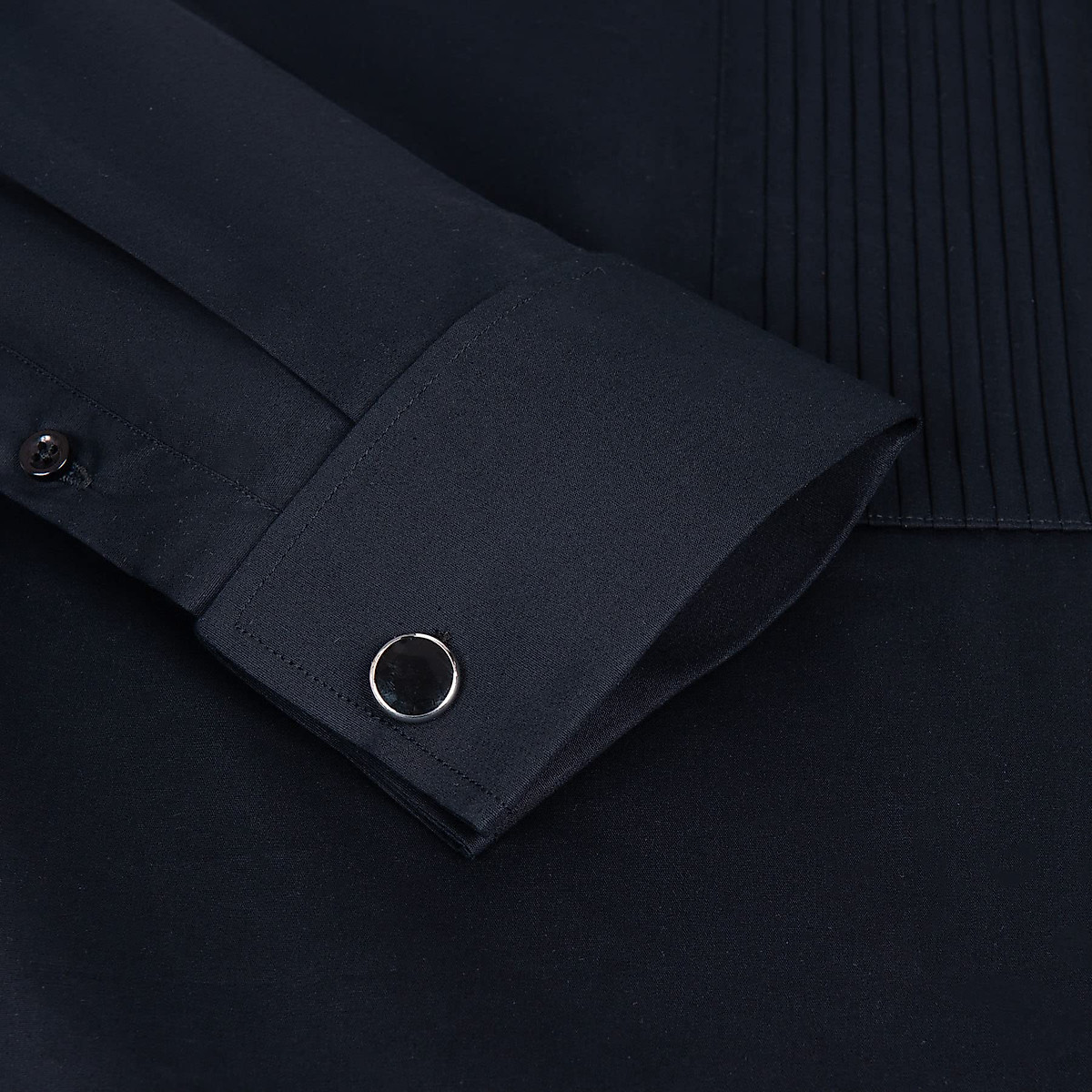 Gollnwe Men's Tuxedo Shirt Wing Collar French Cuffs with Cufflinks and Bow Tie Black L