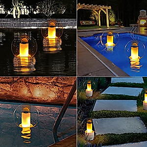 Pool Chlorine Floater, Chlorine Dispenser with Solar Pool Lights Ball, Extra-large Capacity Chemical Bromine Holder of 4* 3"Chlorine Tablets with Flame Solar Lights Outdoor for Spa/Hot Tub/Pool/Garden