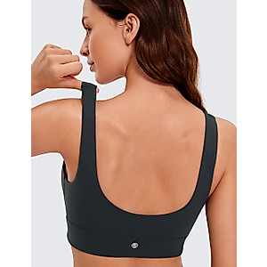 CRZ YOGA Butterluxe Womens U Back Sports Bra - Scoop Neck Padded Low Impact Yoga Bra Workout Crop Top with Built in Bra Melanite Medium