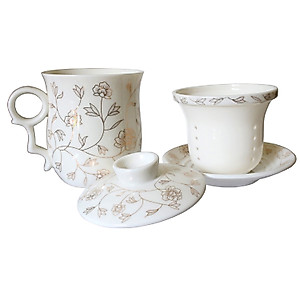 Ameolela Porcelain Tea Cup with Infuser Lid and Saucer Sets - Chinese Jingdezhen Ceramics Coffee Mug Teacup Loose Leaf Tea Brewing System for Home Office