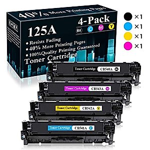 4 Pack (BK/C/M/Y) Cartridge 125A | CB540A CB541A CB542A CB543A Remanufactured Toner Cartridge Replacement for HP Color Laserjet CP1215 CP1518ni CP1515n CM1312nfi CM1312 MFP Printer,Sold by TopInk