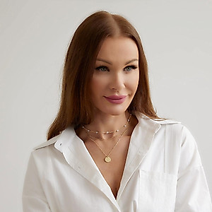 Rotnso Gold Layered Necklace for Women 14K Gold Plated Dainty Necklace Set Disc Coin Pendant Pearl Bead Choker Simple Long Layering Stacked Gold Chain Necklaces Trendy Jewelry Gifts