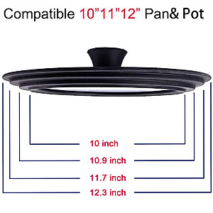 Universal Lid for Pots, Pans and Skillets - Tempered Glass with Heat Resistant Silicone Rim and Heat Resistant Handle Fits 10", 11" and 12" Diameter Cookware, Black