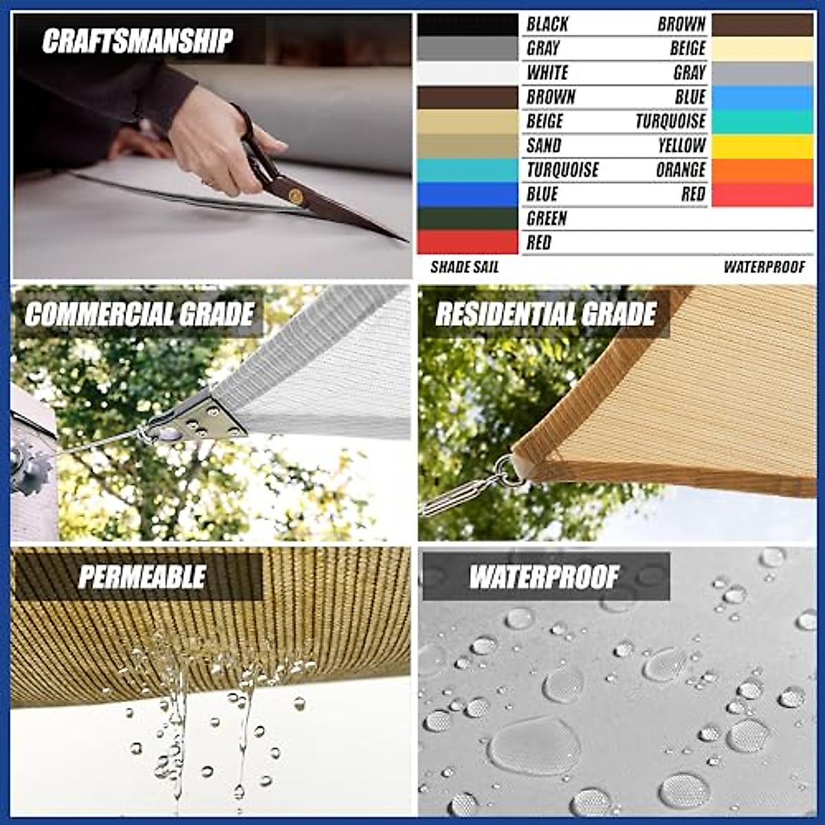 ShadeMart 16' x 16' Sand Sun Shade Sail UPF50 Square Canopy Fabric Cloth Screen, Water and Air Permeable & UV Resistant, Heavy Duty, Carport Patio Outdoor - (We Customize Size)