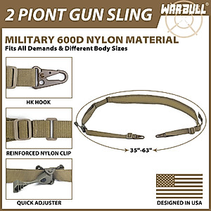 WarBull Padded 2 Point Sling, QD Swivel 2 Point Sling with HK Hook, Tactical Gun Sling for Rifle, Shotgun, and Crossbow, Airsoft for Hunting Shooting with Keychain Gift (Coyote Brown)