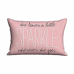 Mugod Decorative Throw Pillow Cover Pink Quote She Leaves A Little Sparkle Wherever She Goes,Cushion Cover Case 20x30 Inches for Home Sofa Bedroom Living for Women Men