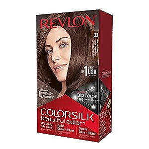 Permanent Hair Color by Revlon, Permanent Hair Dye, Colorsilk with 100% Gray Coverage, Ammonia-Free, Keratin and Amino Acids, 33 Dark Soft Brown, 4.4 Oz (Pack of 1)