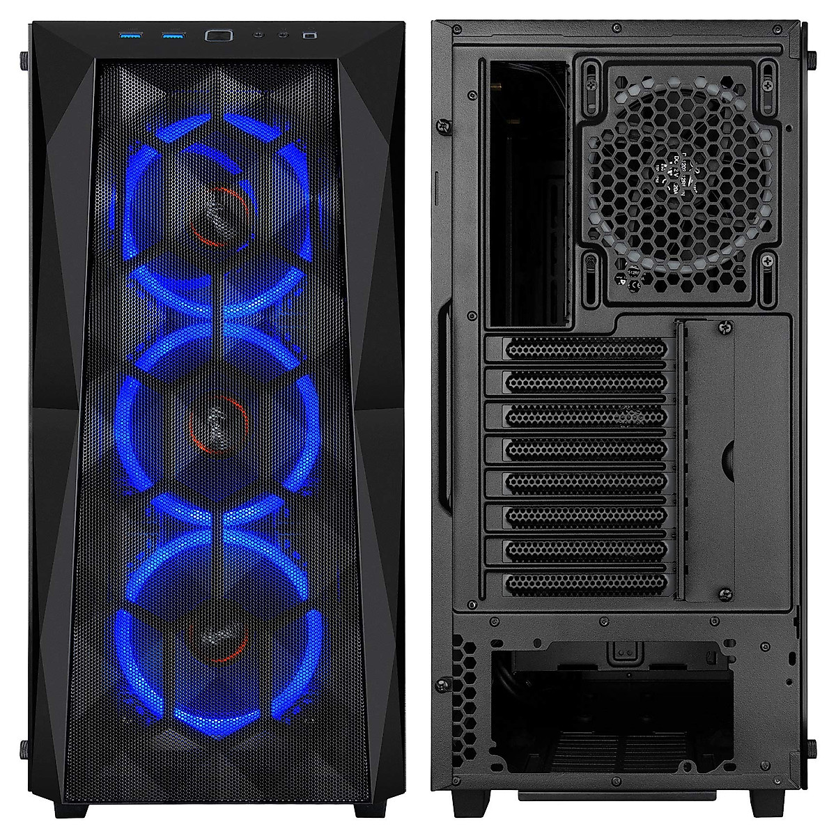 Rosewill SPECTRA X-Blue ATX Mid Tower Gaming PC Computer Case, Supports 240mm & 360mm Liquid Coolers, 4 Dual-Ring Blue LED Fans, Steel Airflow Mesh, Tempered Glass