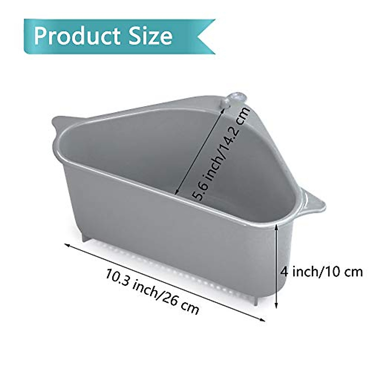 Eutreec Sink Basket, Triangular Multifunctional Drain Shelf Sink Storage Rack Kitchen Sucker Storage Holder Sink Corner Strainer Bathroom Hanging Shelf Soap Box Organizer (Gray)